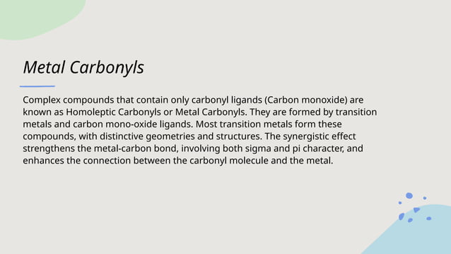 METAL CARBONYLS - POWERPOINT PRESENTATION | PPTX