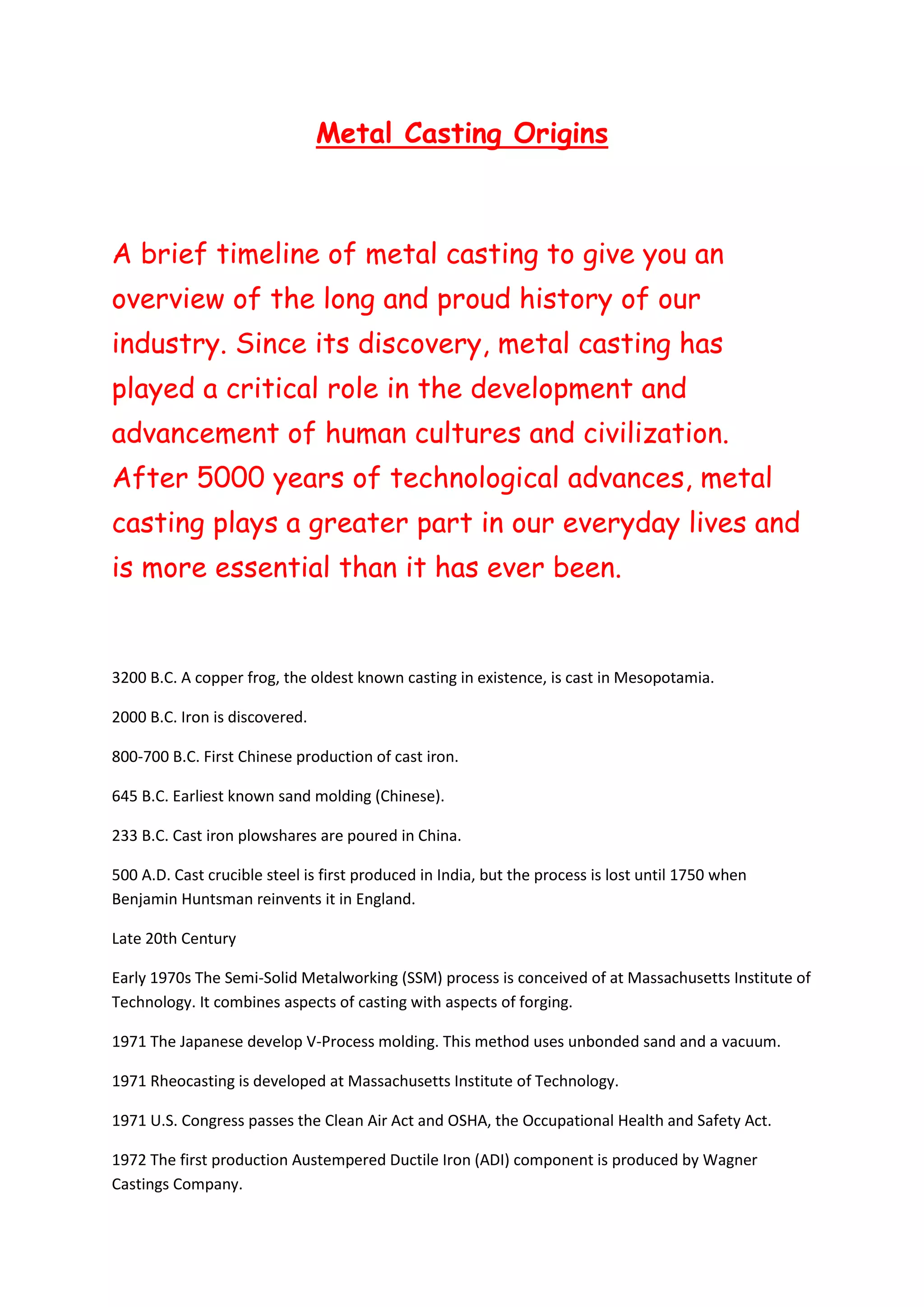 Metal casting origins | DOCX