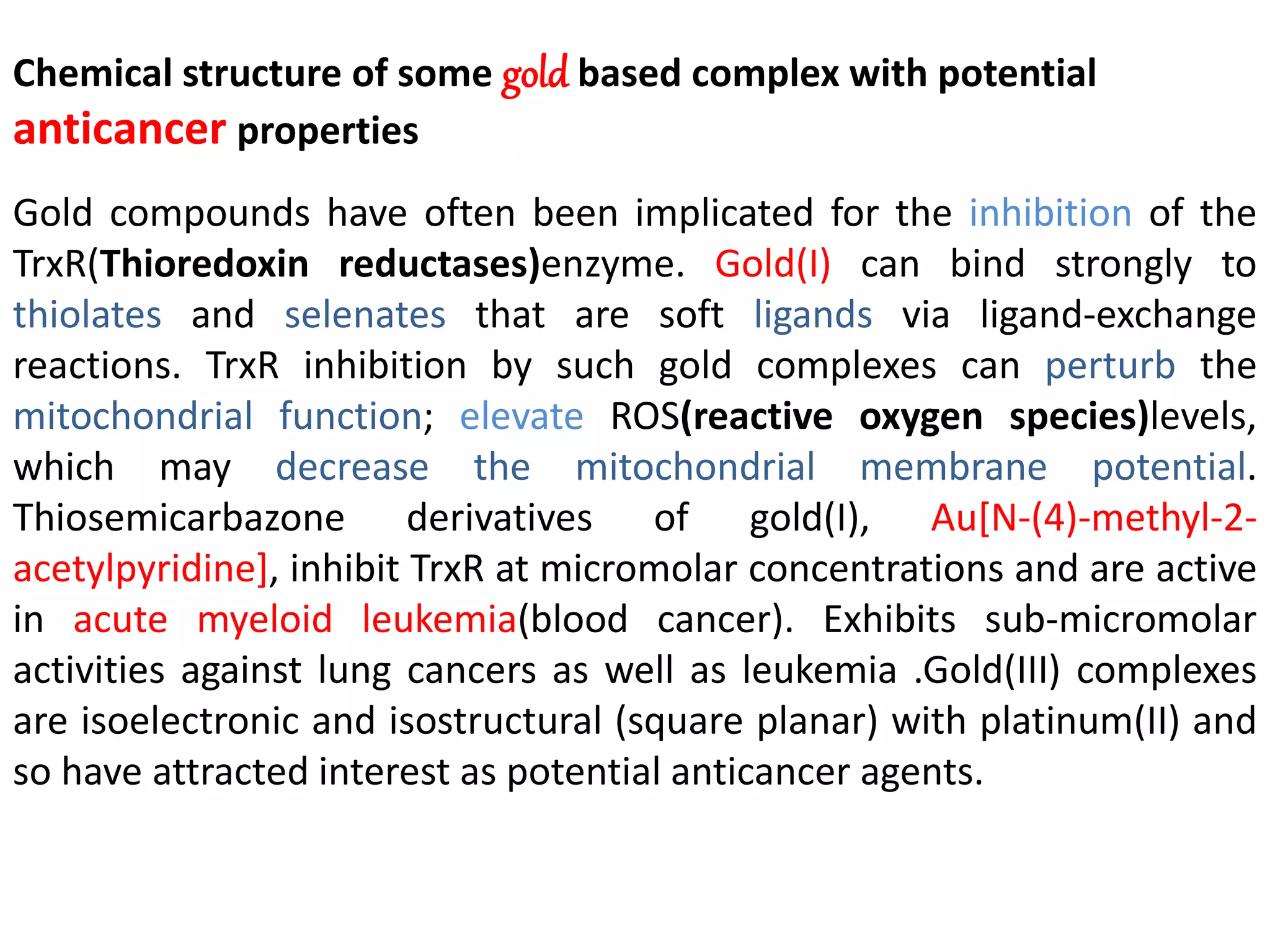 Metal complexes in therapeutic use of non chelated compounds | PPTX