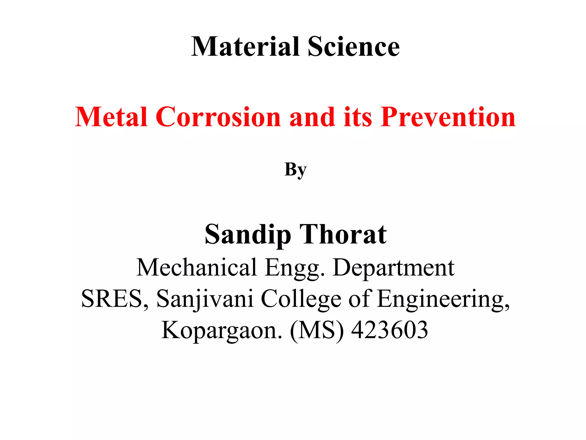Metal corrosion and its prevention | PPT