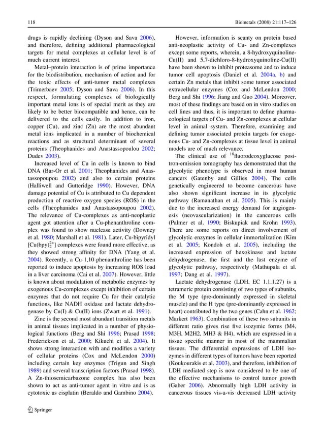 Metal cu(ii) and zn(ii) bipyridyls as inhibitors of lactate | PDF