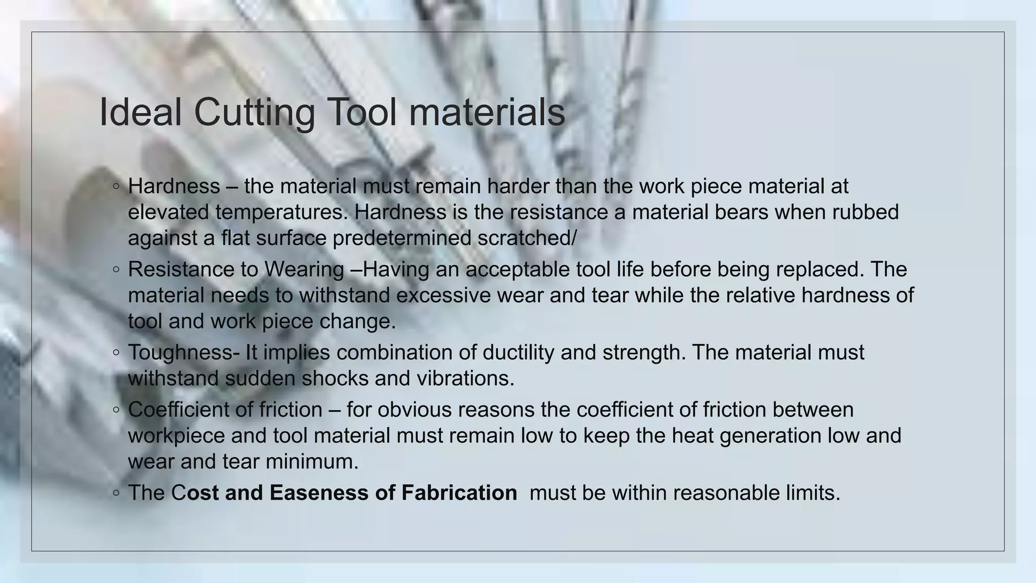 Metal cutting and cutting tools | PPTX | Chemistry | Science