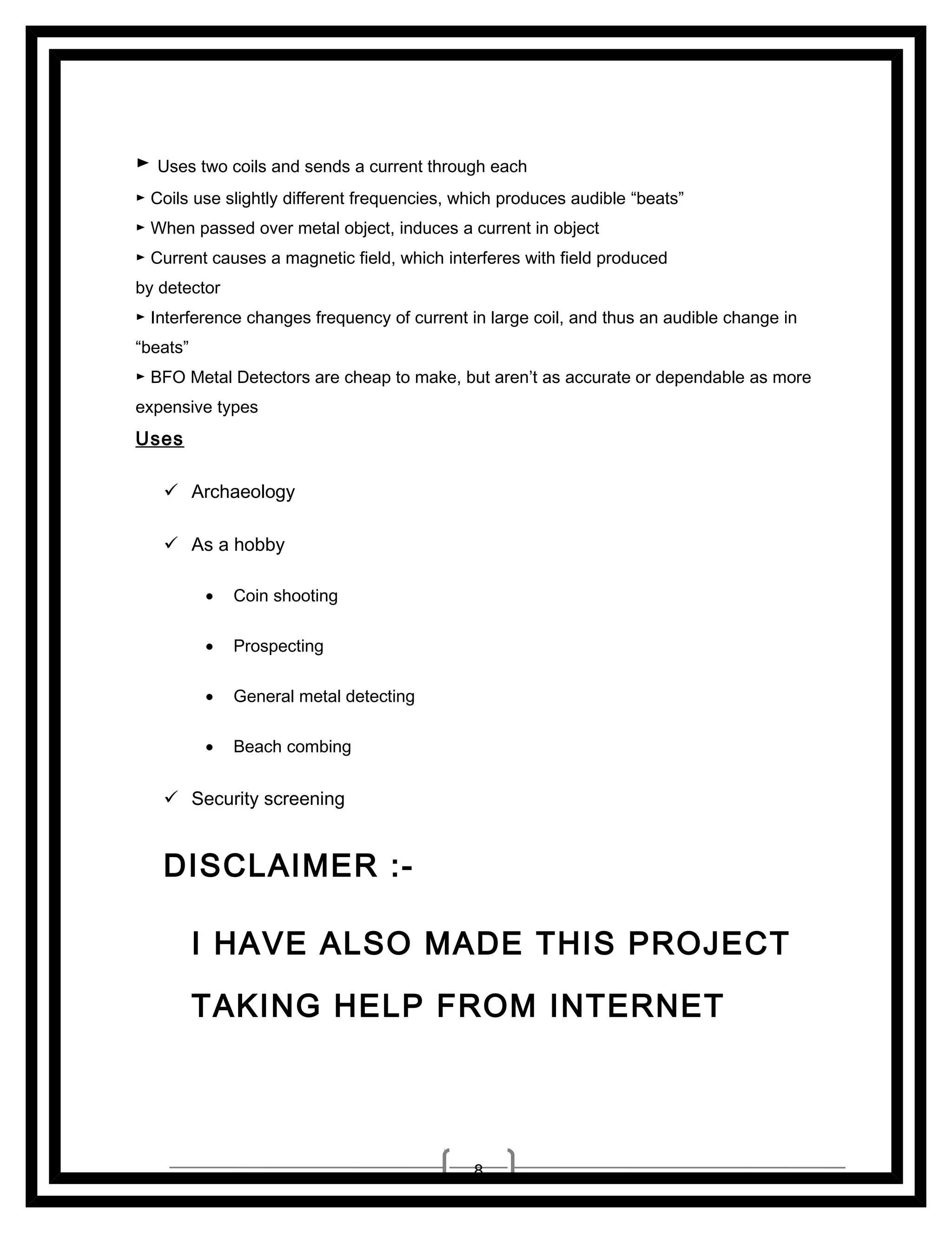 CBSE Class XII physics practical project on Metal detector | DOC