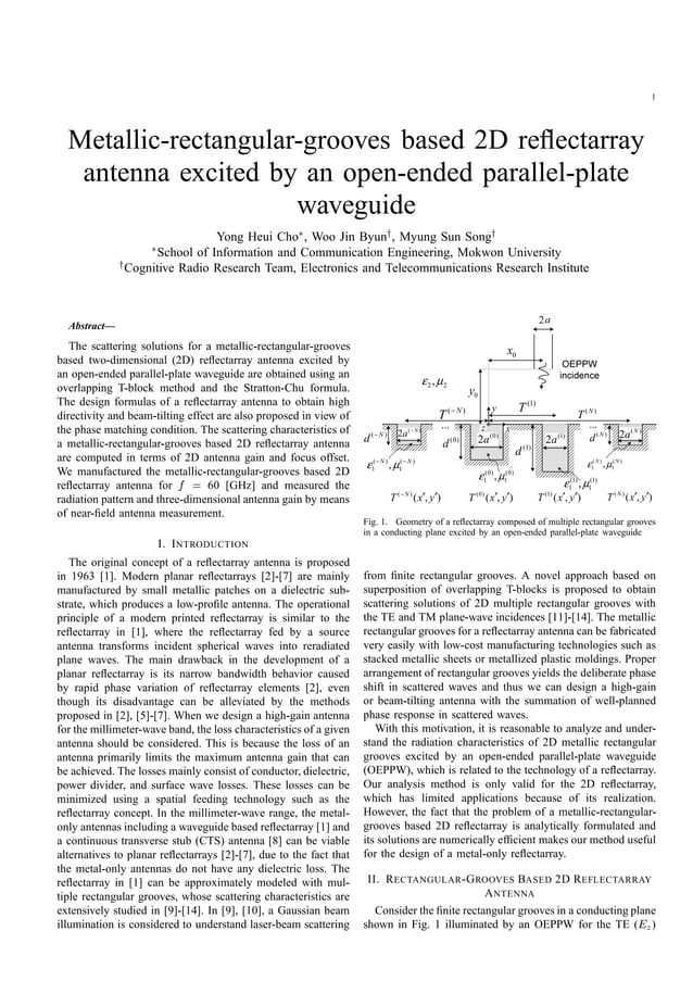 Metallic rectangular-grooves based 2D reflectarray antenna excited by an open-ended parallel ...