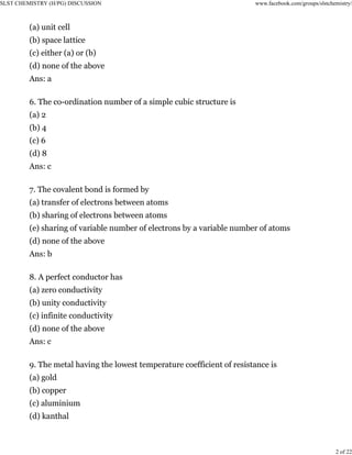 Metallic bond bons chemistry 100 mcq | PDF