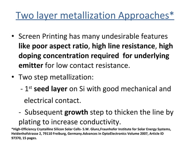 Metallization techniques for high efficiency solar cells | PPT