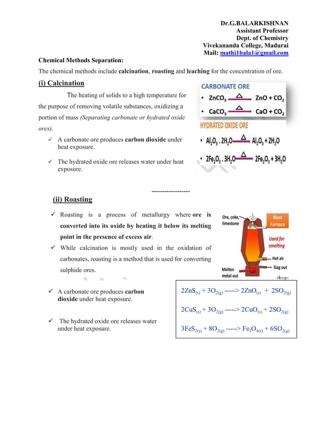 Metallurgy: Purification methods of ores.pdf | Chemistry | Science