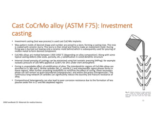 Metallurgy of co based alloys produced by powder bed fusion additive ...