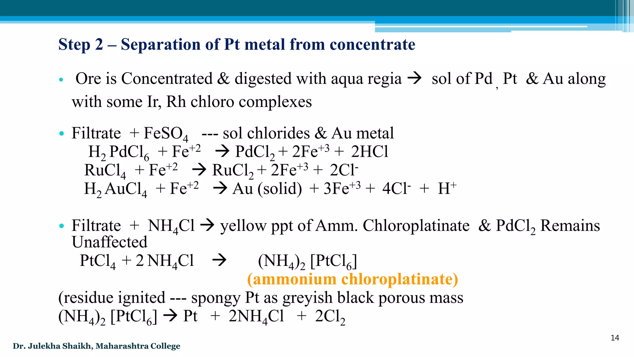 Metallurgy of Palladium and Platinum by Dr Julekha A. Shaikh | PPTX