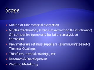 Metallurgical Engineering Scope! by MES-NEDUET | PPSX
