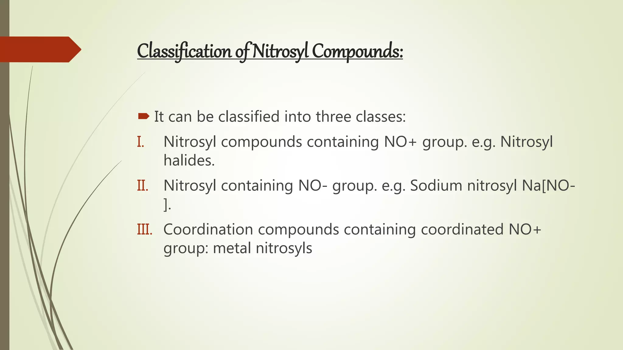 Metal nitrosyls and their derivatives | PPTX