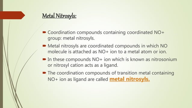 Metal nitrosyls and their derivatives