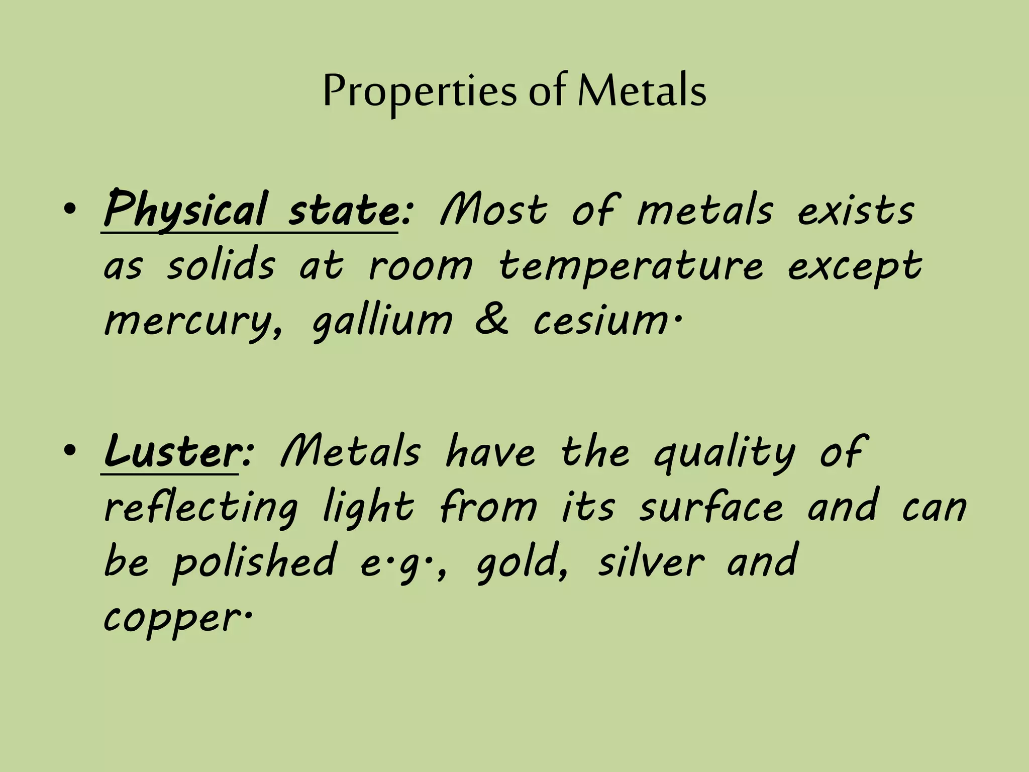 Metals | PPTX | Chemistry | Science