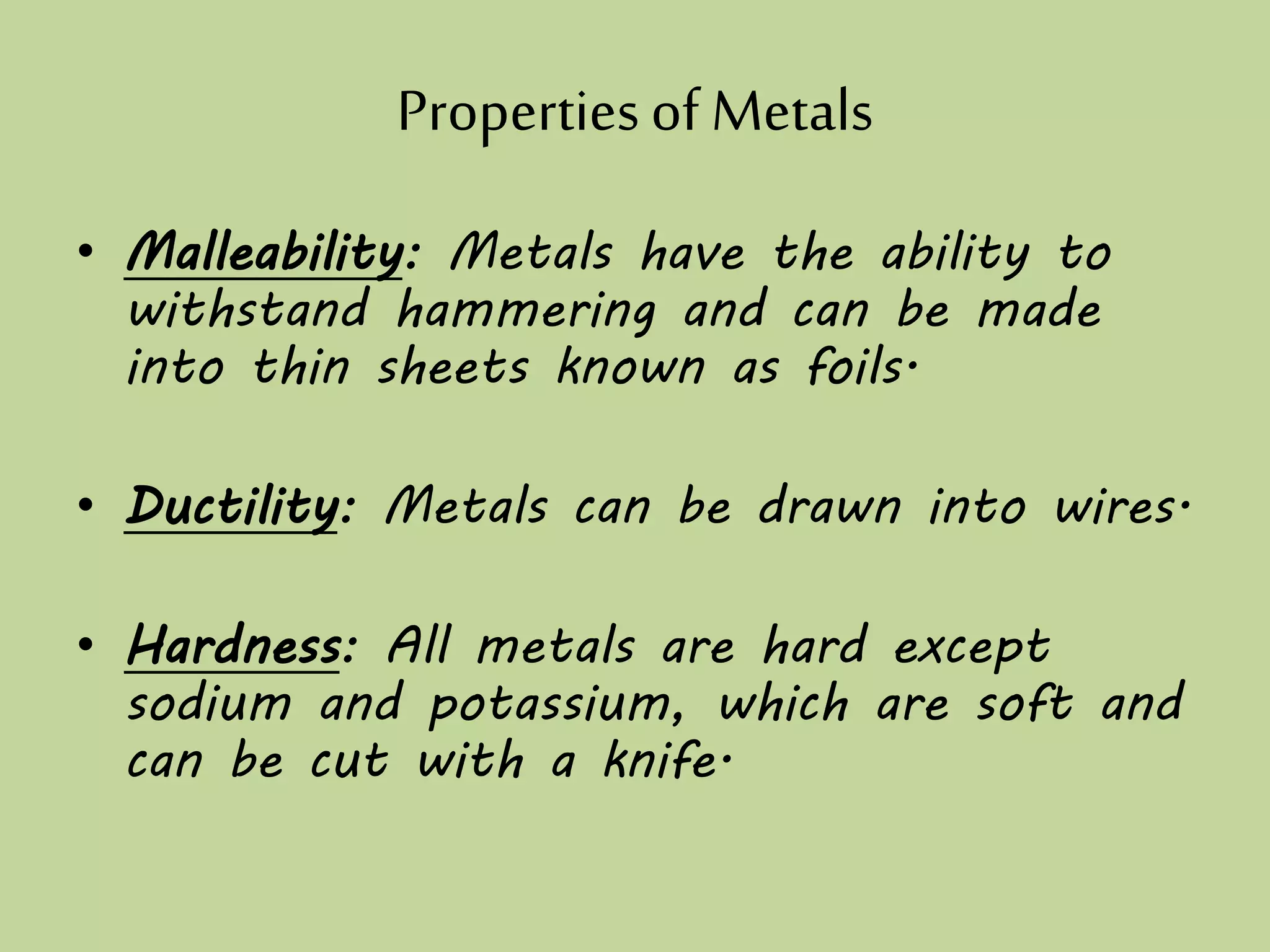 Metals | PPTX | Chemistry | Science