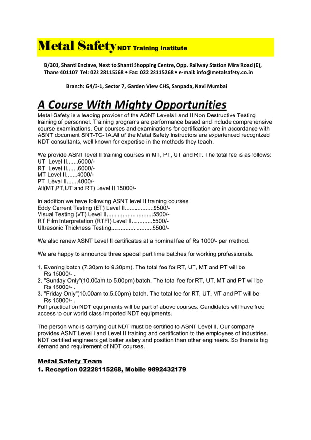 ASNT NDT Level II Training in Mumbai | PDF