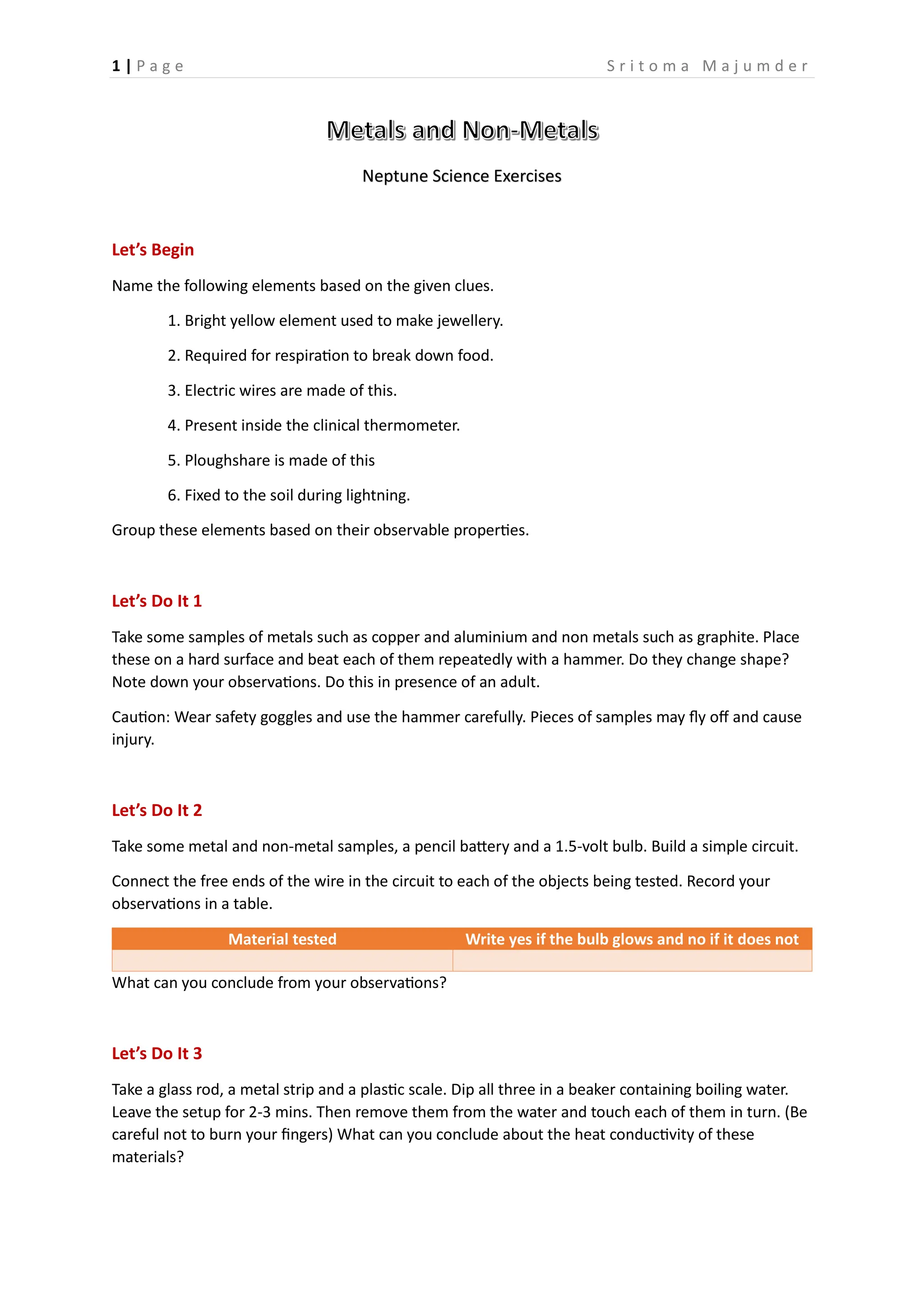 CBSE - Grade 8 - Science - Metals and Non Metals - Neptune Science ...