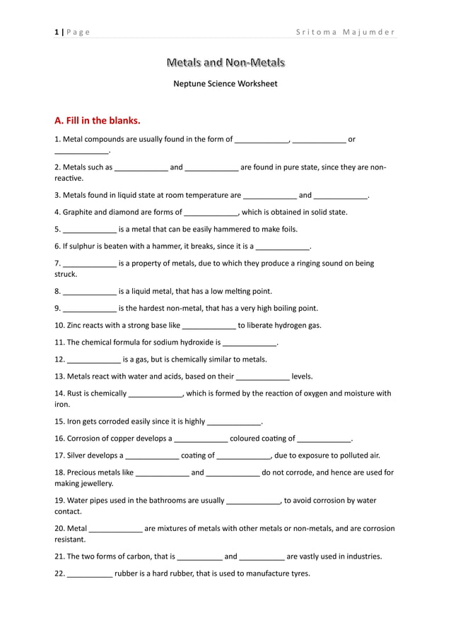 CBSE - Grade 8 - Chemistry - Metals and Non Metals - Neptune Science ...