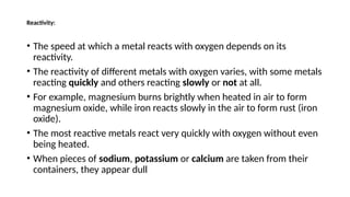 Reactivity of metals with oxygen, rusting.pptx