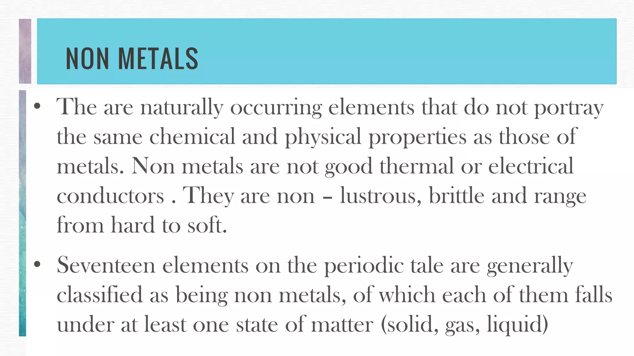 Metals, Non metals & gases | PPTX