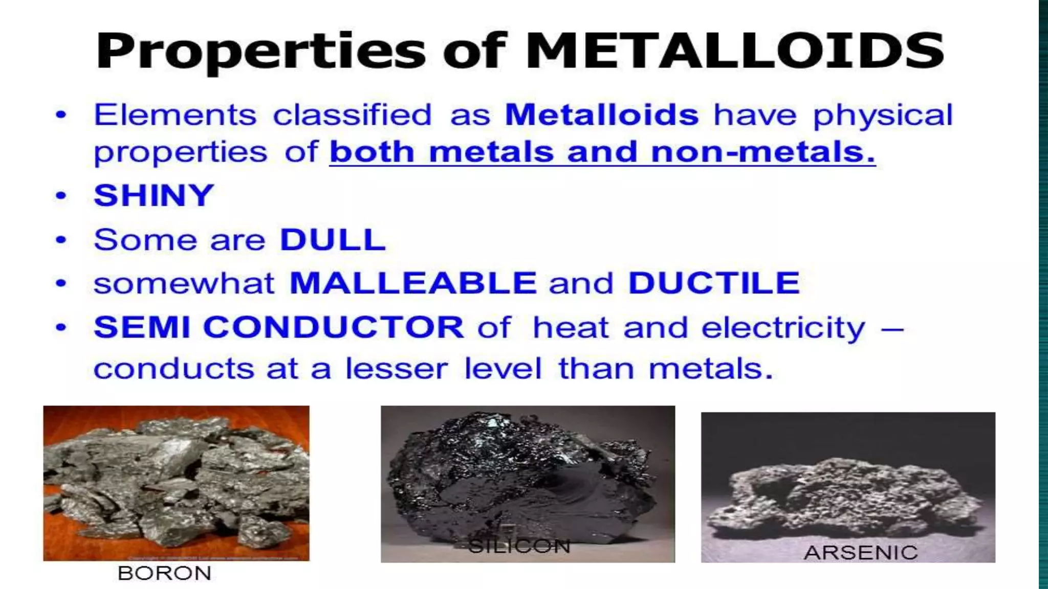 Metals, nonmetals, metalloids | PPTX