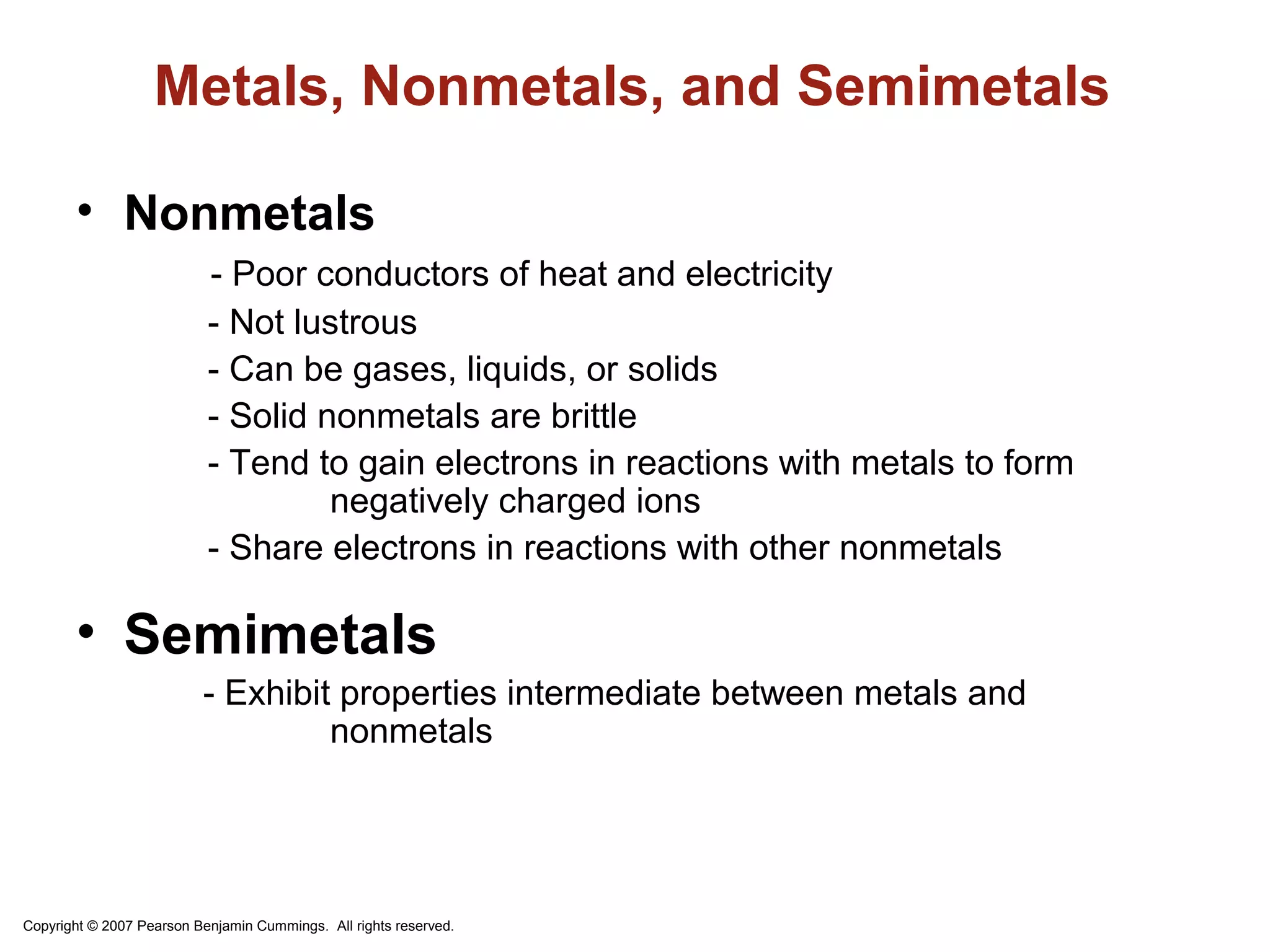 Metals, nonmetals, metalloids | PPT