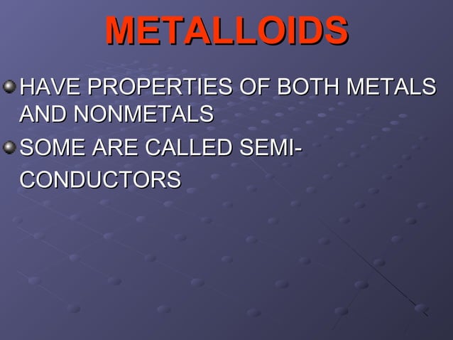 Metals Nonmetals and Metalloids | PPT | Chemistry | Science