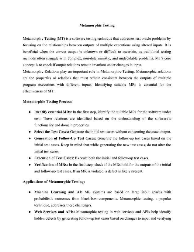 Enhancing Software Reliability through Metamorphic Testing | PDF