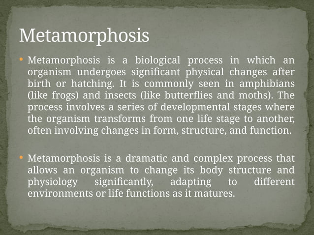 Metamorphosis - Developmental Biology Dr.M.Jothimuniyandi | PPT