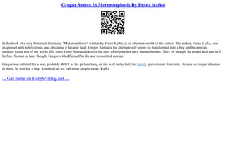 Metamorphosis Gregor Samsa Character Analysis | PPT