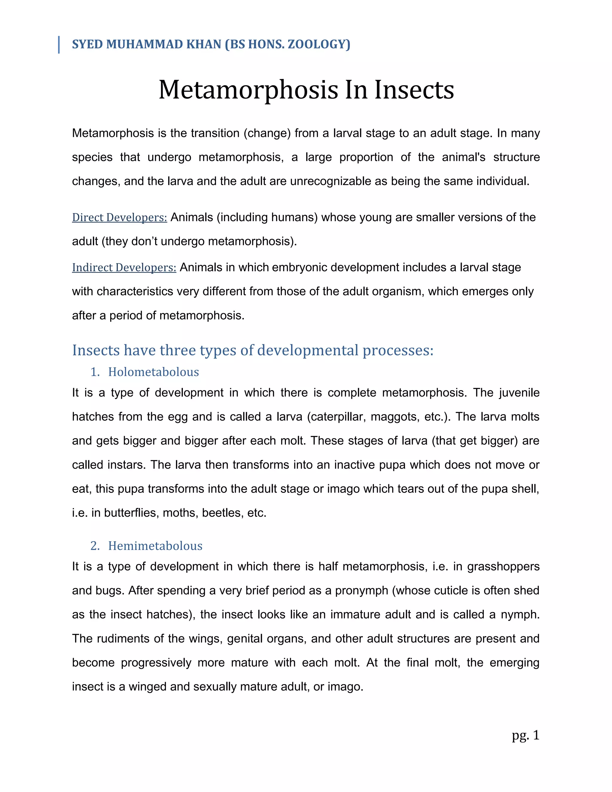 Metamorphosis in Insects | PDF