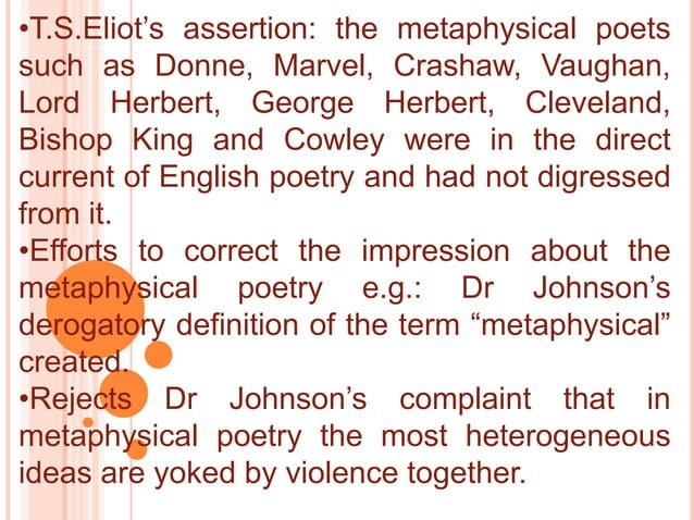 Metaphysical Poetry: Article by T.S. Eliot | PPTX | Poetry | Books and ...