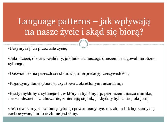 Metaprogramy + language patterns | PPT