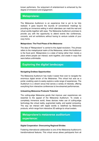 metaverse auditorium Virtual Conference Hall | PDF