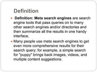 Meta search engine | PPTX | Search | Internet