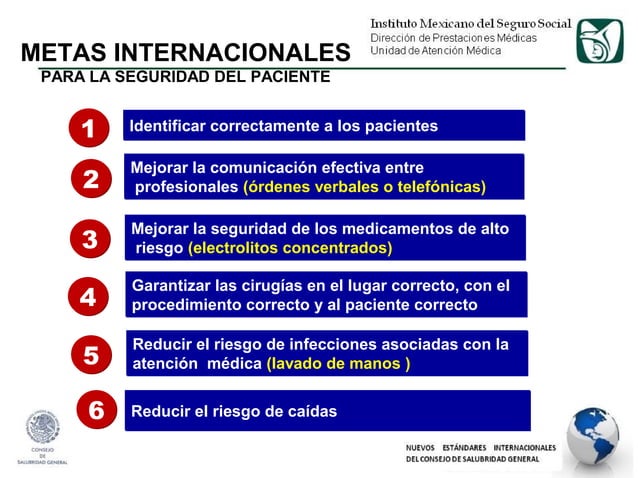 Metas internacionales de seguridad del paciente[1] | PPT