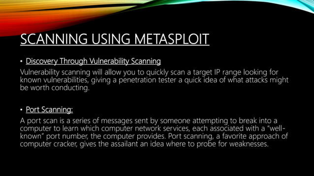 Metasploit | PPTX | Information and Network Security | Computing