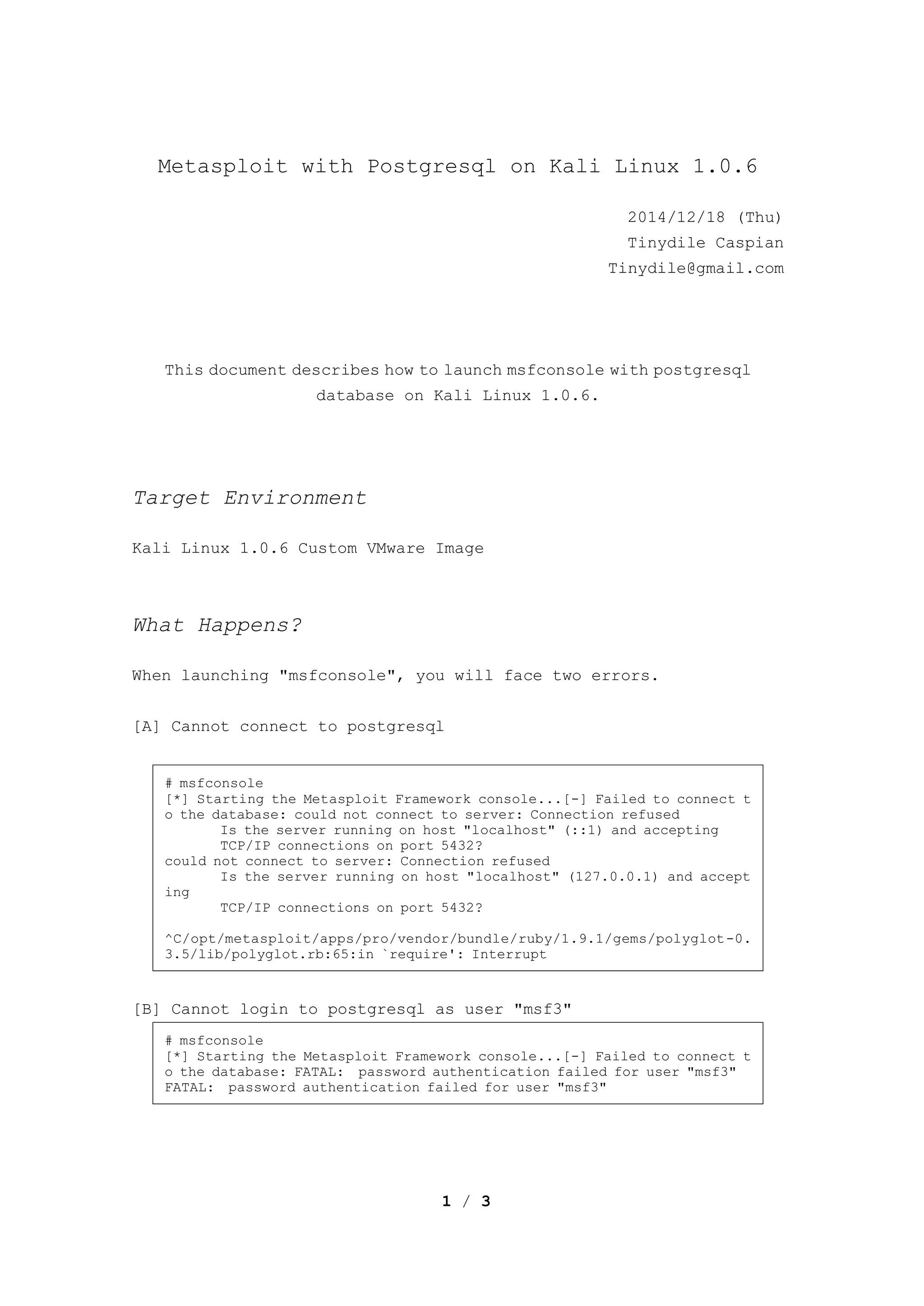Metasploit with postgresql_on_kali_linux_1.0.6 | PDF