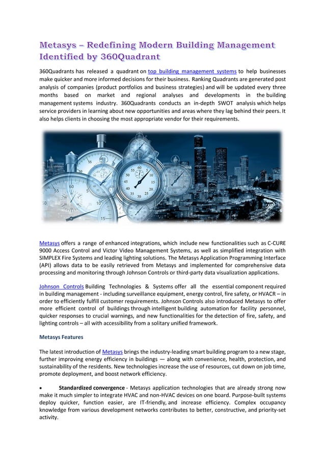 Metasys – Redefining Modern Building Management Identified by ...