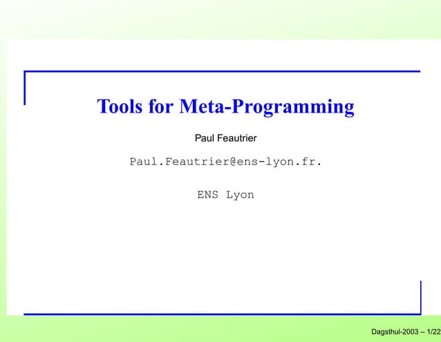 Tools for Meta-Programming | PPT