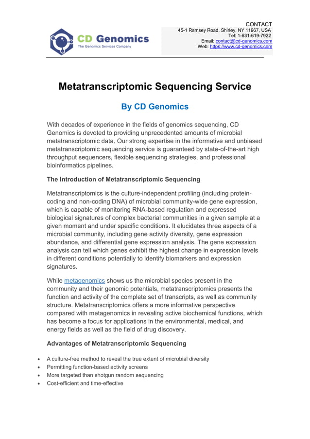 Metatranscriptomic sequencing service | PDF | Biotech and Biomedical Industry | Industries