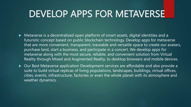 Metaverse Application Development.pptx | Computer Software and Applications | Computing