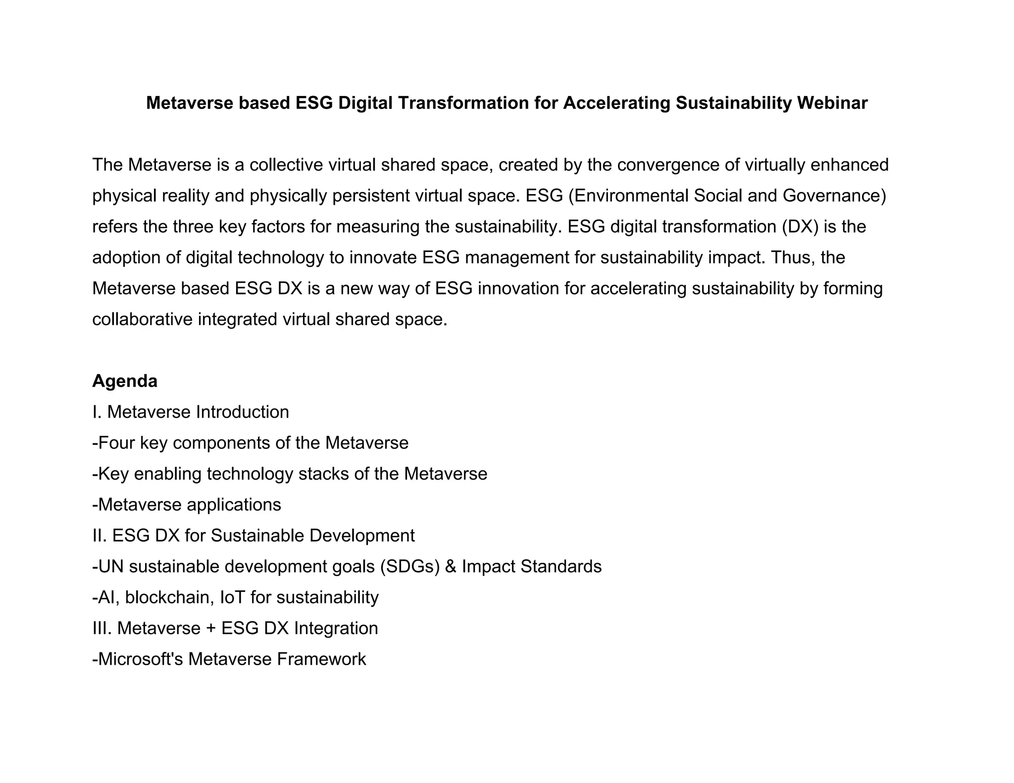 Metaverse based ESG Digital Transformation for Accelerating ...