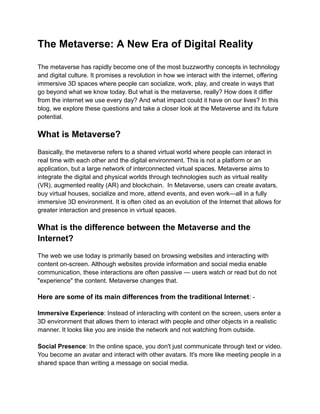 The Metaverse: A New Era of Digital Reality | PDF