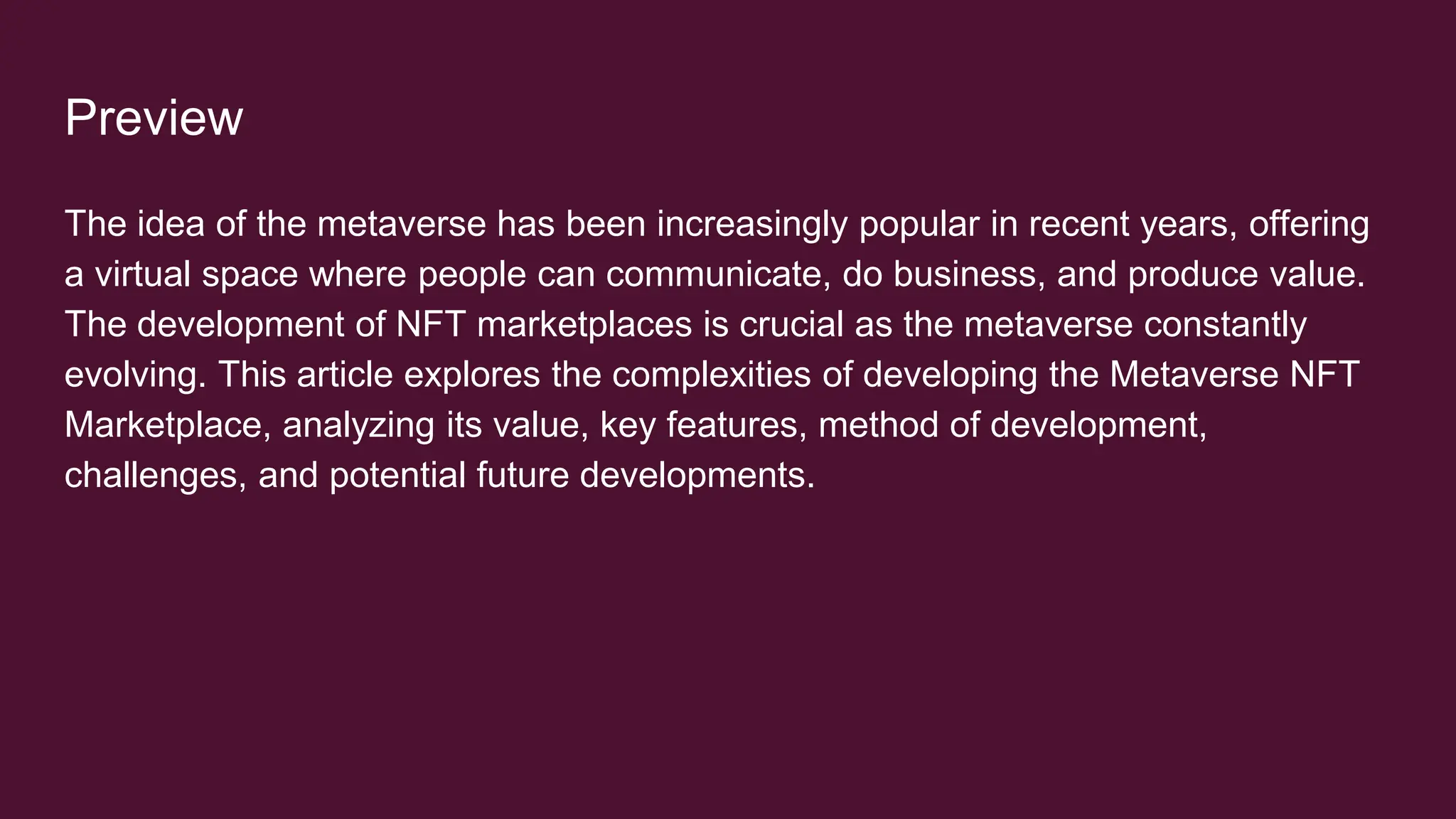 Metaverse NFT Marketplace Development_ Bridging Virtual and Real Worlds ...
