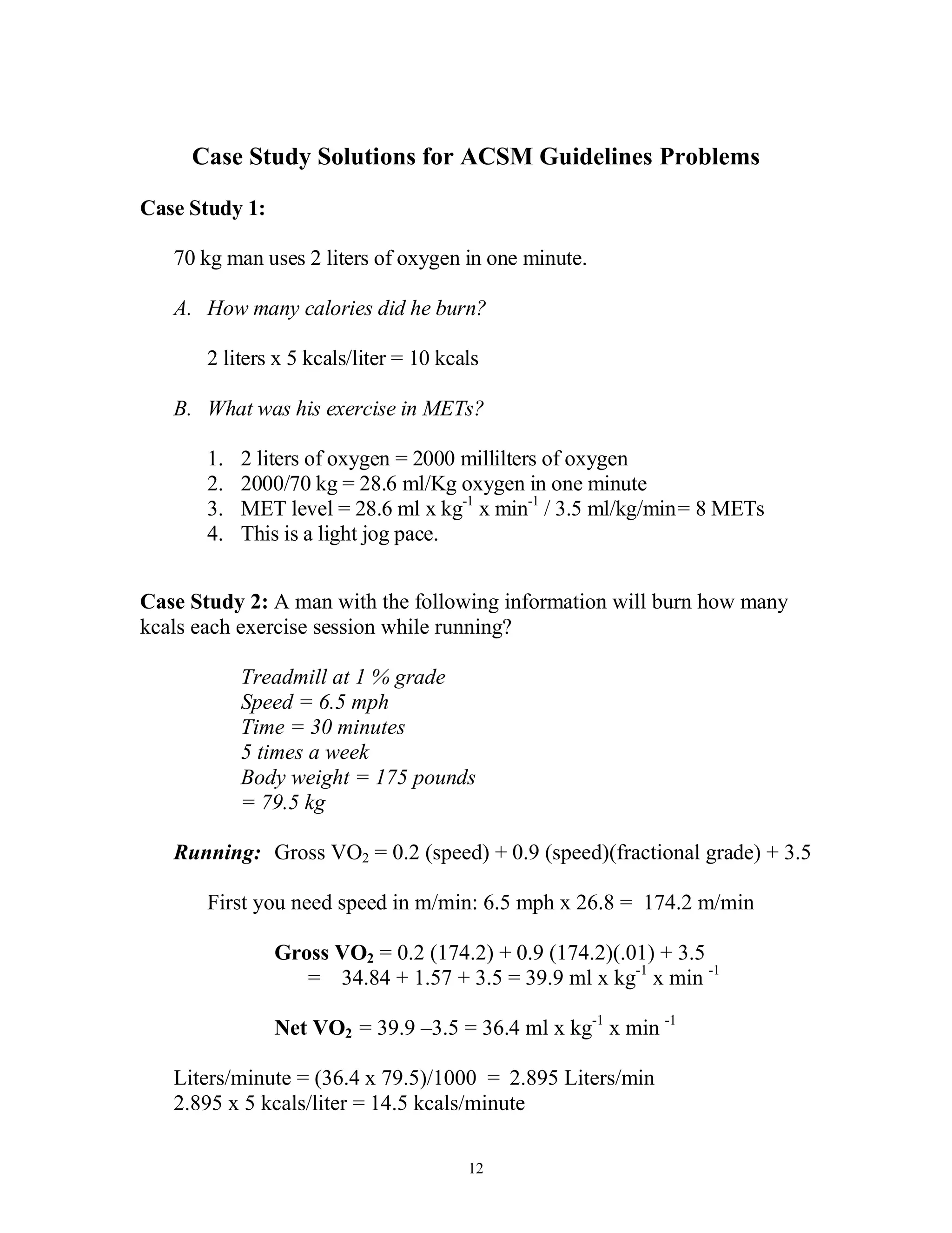 ACSM Metabolic Equations | PDF