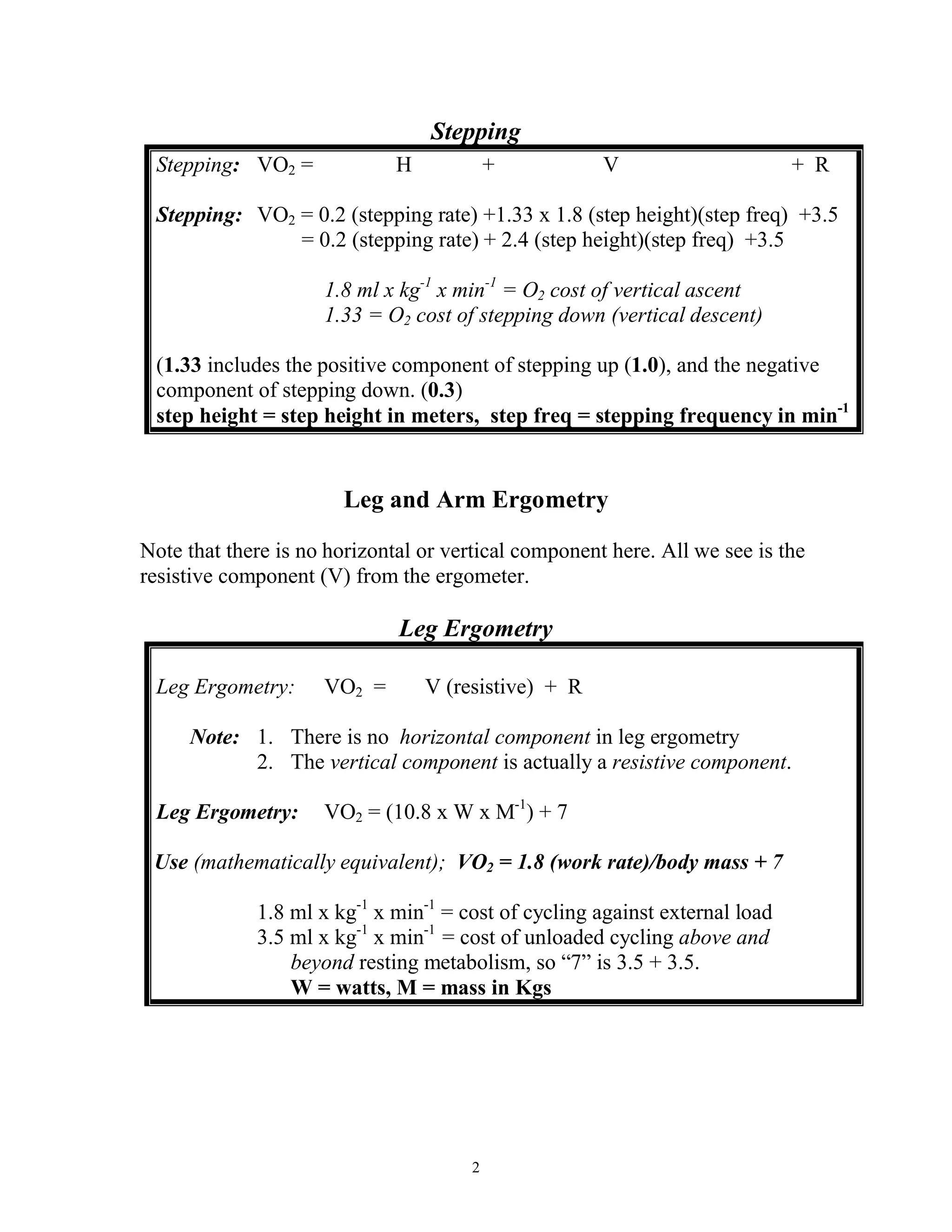 ACSM Metabolic Equations | PDF