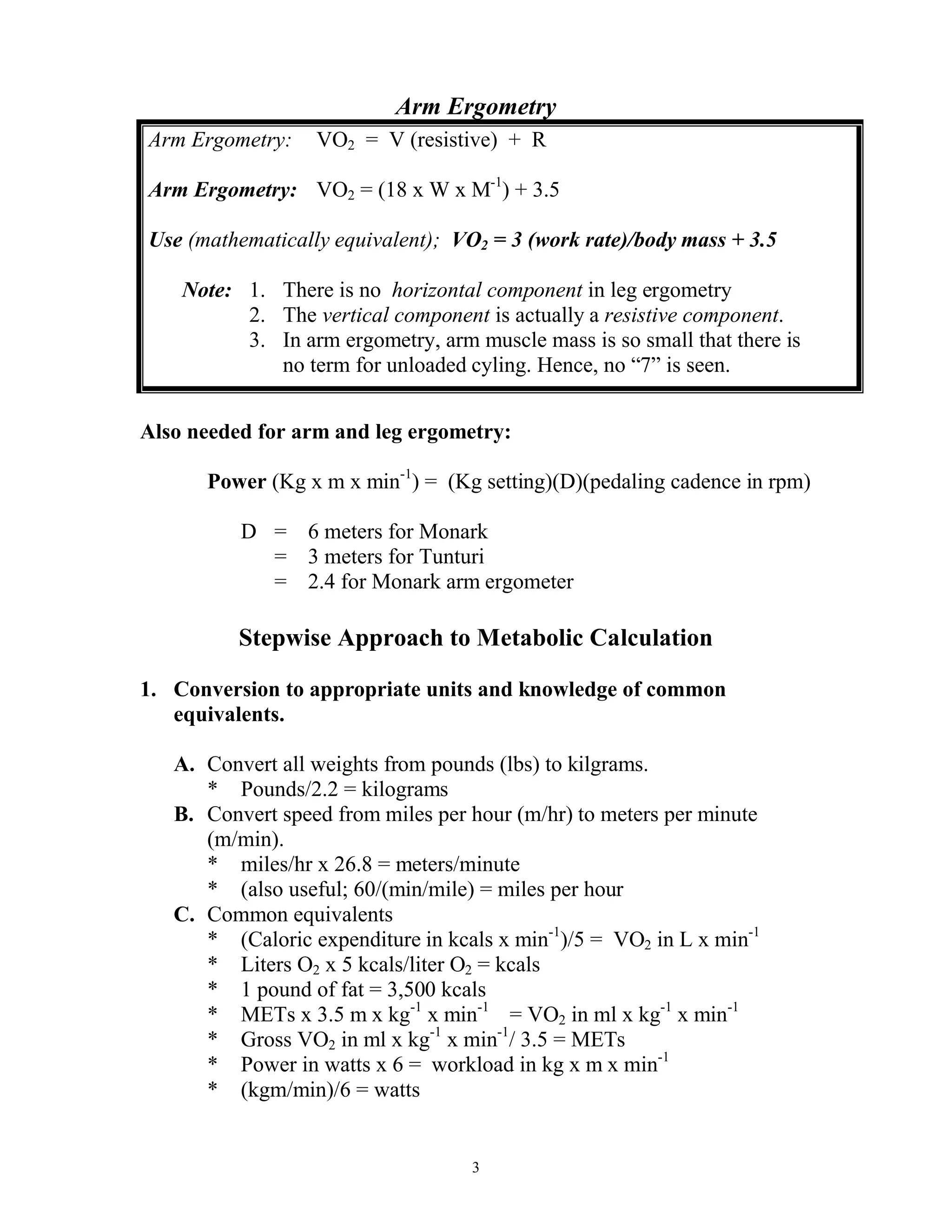 ACSM Metabolic Equations | PDF