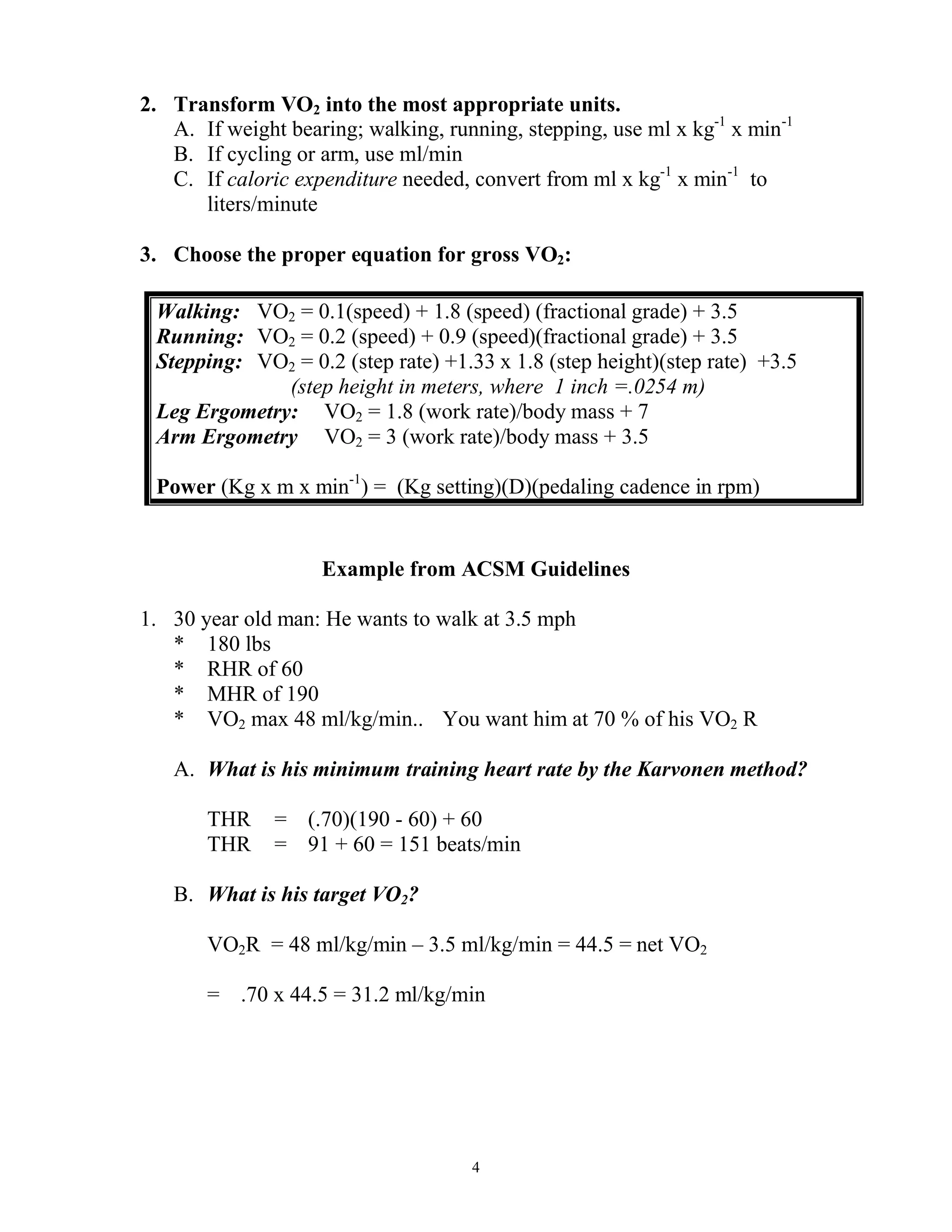 ACSM Metabolic Equations | PDF