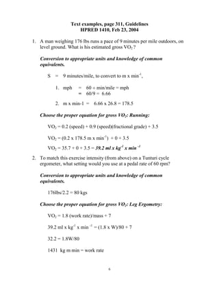 ACSM Metabolic Equations | PDF