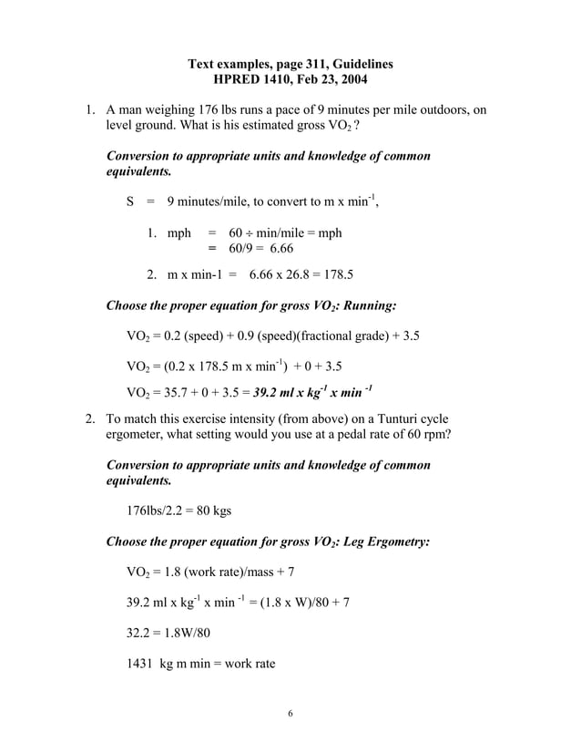 ACSM Metabolic Equations | PDF